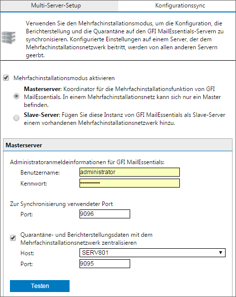 Konfigurieren des Masterservers