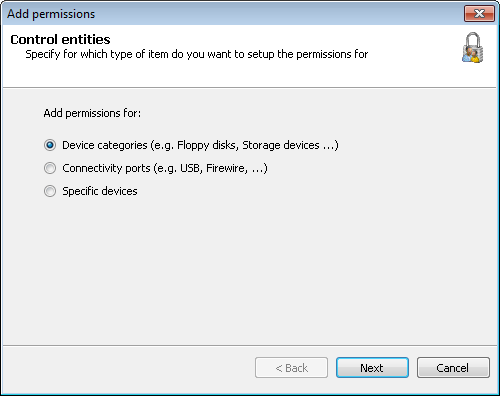 Configuring access permissions for device categories