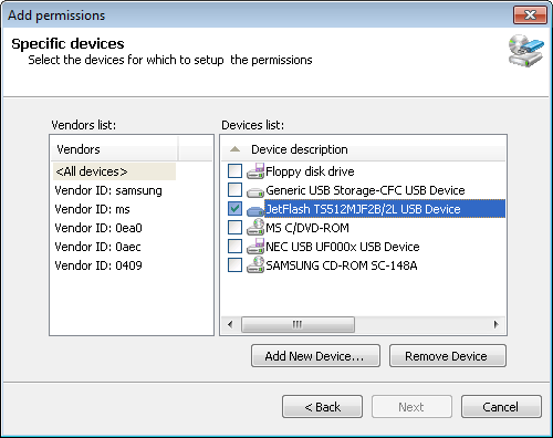 Configuring access permissions for specific devices