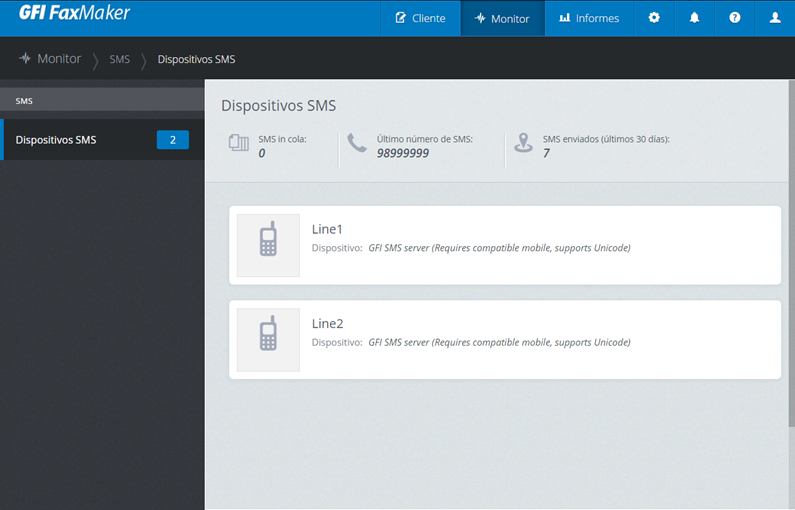 Supervisión de la cola y de los dispositivos de SMS