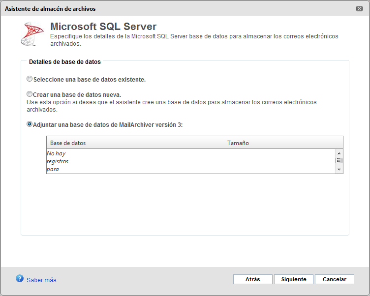 Cómo adjuntar una base de datos de GFI MailArchiver 3